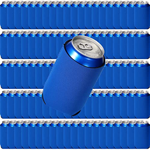 100 Pack Blank Beer Can Cooler Sleeves Soft Insulated Reusable Drink Cooler Bulk Collapsible Sublimation Can Cooler Sleeves for Wedding Party Supplies (Royal Blue)