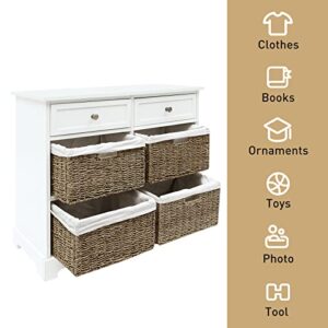 Babion Wicker Basket Storage Cabinet, Wicker Storage Cabinet with 2 Drawers and 4 Basket, Storage Cabinet with Wicker Baskets, Chest of Drawers for Living Room, Hallway, Nursery,Easy Assembly