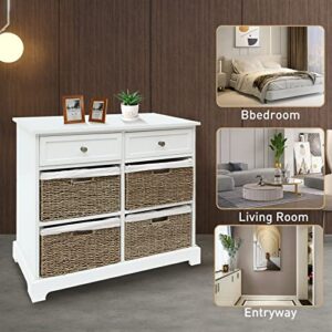 Babion Wicker Basket Storage Cabinet, Wicker Storage Cabinet with 2 Drawers and 4 Basket, Storage Cabinet with Wicker Baskets, Chest of Drawers for Living Room, Hallway, Nursery,Easy Assembly