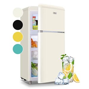 wanai 3.5 cu.ft retro mini fridge with freezer small refrigerators dual doors & handles cream freestanding classic refrigerator removable glass shelves adjustable thermostat for home office dorm rv