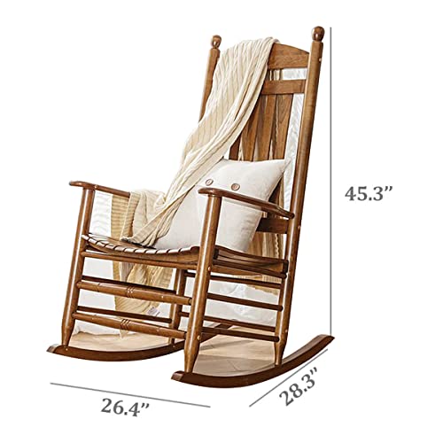 Otlsh Outdoor Patio Rocking Chair, Traditional Wooden Porch Chair, Brown