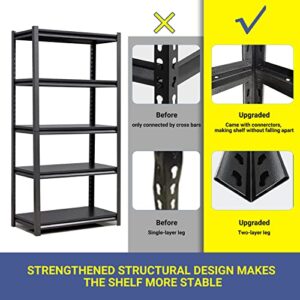 2000LBS Capacity 5-Tier Metal Storage Shelves, Adjustable Garage Shelving Unit, Heavy Duty Shelves Organization Multipurpose Storage Shelf Warehouse Basement Kitchen Living Room, 31.5"W x15.7"D x63"H