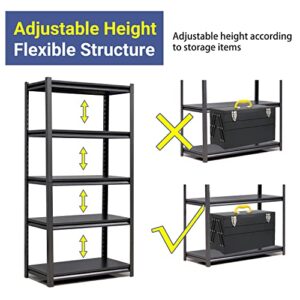 2000LBS Capacity 5-Tier Metal Storage Shelves, Adjustable Garage Shelving Unit, Heavy Duty Shelves Organization Multipurpose Storage Shelf Warehouse Basement Kitchen Living Room, 31.5"W x15.7"D x63"H