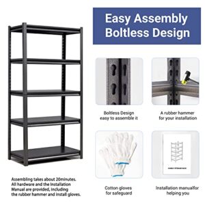 2000LBS Capacity 5-Tier Metal Storage Shelves, Adjustable Garage Shelving Unit, Heavy Duty Shelves Organization Multipurpose Storage Shelf Warehouse Basement Kitchen Living Room, 31.5"W x15.7"D x63"H