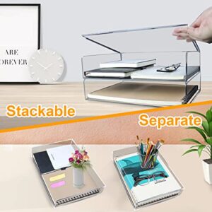 Paper Tray Organizer for Desk, Letter Trays Holder Acrylic Tray with Drawers Stackable Office Desk Organizers and Accessories File Paper Tray for Workspace Organization, 2-Tier Clear