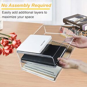 Paper Tray Organizer for Desk, Letter Trays Holder Acrylic Tray with Drawers Stackable Office Desk Organizers and Accessories File Paper Tray for Workspace Organization, 2-Tier Clear