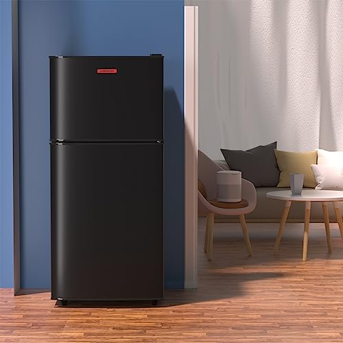 SAGENHAFT Double Door Mini Fridge with Freezer, 3.5 Cu.Ft Compact Refrigerator with Adjustable Thermostat,Compact Refrigerator for Bedroom, Dorm,Home Office,Black