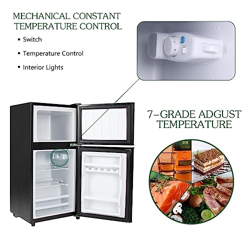 SAGENHAFT Double Door Mini Fridge with Freezer, 3.5 Cu.Ft Compact Refrigerator with Adjustable Thermostat,Compact Refrigerator for Bedroom, Dorm,Home Office,Black