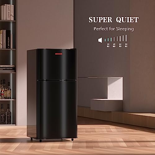 SAGENHAFT Double Door Mini Fridge with Freezer, 3.5 Cu.Ft Compact Refrigerator with Adjustable Thermostat,Compact Refrigerator for Bedroom, Dorm,Home Office,Black