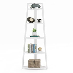 little tree 5 tier tall corner shelf 70 inch corner bookshelf bookcase for small space, white