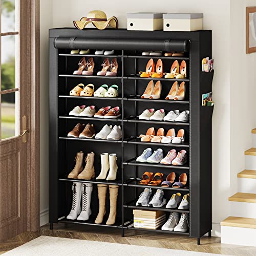 Tribesigns Shoe Rack Organizer Storage for Boot High Heel, 36 Pair 9 Tier Metal Shoes Shelf with Dustproof Nonwoven Fabric Cover for Closet Entryway Garage Bedroom