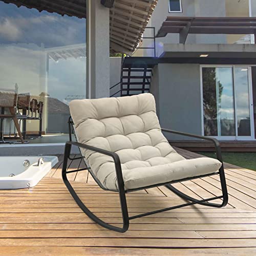 WQSLHX Widened Rocking Chair Outdoor Backyard Furniture Metal Outside Chair for Patio Lawn, Front Porch, Balcony(Beige)