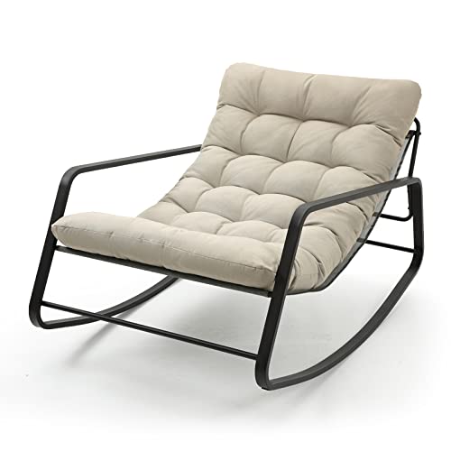 WQSLHX Widened Rocking Chair Outdoor Backyard Furniture Metal Outside Chair for Patio Lawn, Front Porch, Balcony(Beige)