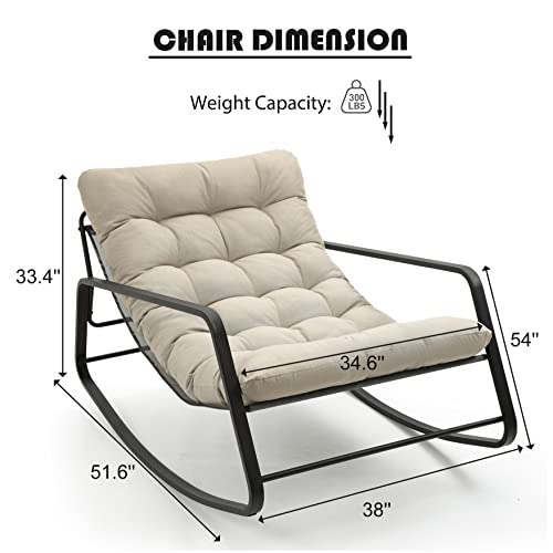 WQSLHX Widened Rocking Chair Outdoor Backyard Furniture Metal Outside Chair for Patio Lawn, Front Porch, Balcony(Beige)