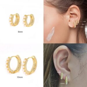 NEW Fashion S925 Sterling Silver 6mm/8mm/10mm Minimalist Round Circle peal zircon Hoop Earrings (6mm)