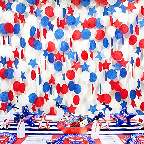 173Ft Navy Blue Red and White Party Decorations Big Star Circle Dots Backdrop Streamer Garland for 4th of July American USA National Day Patriotic Veterans Graduation Wedding Birthday Party Supplies