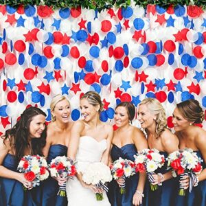 173Ft Navy Blue Red and White Party Decorations Big Star Circle Dots Backdrop Streamer Garland for 4th of July American USA National Day Patriotic Veterans Graduation Wedding Birthday Party Supplies