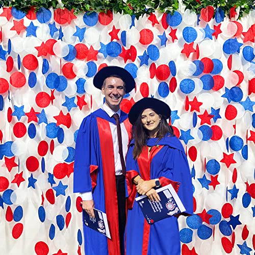 173Ft Navy Blue Red and White Party Decorations Big Star Circle Dots Backdrop Streamer Garland for 4th of July American USA National Day Patriotic Veterans Graduation Wedding Birthday Party Supplies