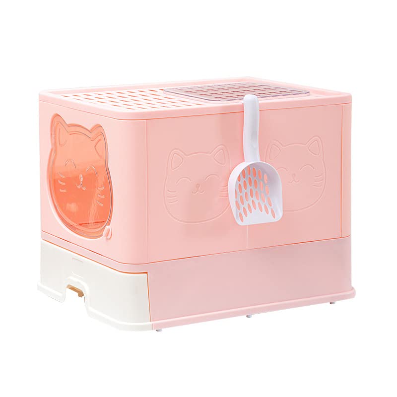 Meikuler Cat Litter Box Large Litter Pan for Cats Foldable Litter Boxes Comes with Cat Litter Scoop (UPG-Pink)