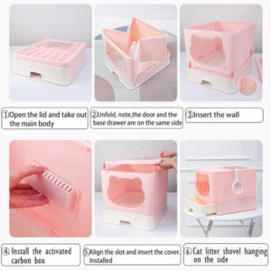 Meikuler Cat Litter Box Large Litter Pan for Cats Foldable Litter Boxes Comes with Cat Litter Scoop (UPG-Pink)