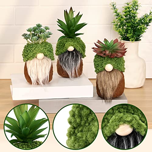 Upltowtme Succulent Gnomes Greenery Plants Swedish Tiered Tray Faux Moss Tomte Cacti Nordic Dwarf Home Stuffed Gnomes Collection Garden Display Friend's Coworker's Summer Gift for Plant Lover Set of 3