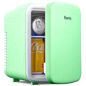 Reemix Mini Fridge, 3.7 Liter/6 Can Portable Cooler and Warmer Personal Refrigerator for Skin Care, Cosmetics, Beverage, Food,Great for Bedroom, Office, Car, Freon-Free (Green)