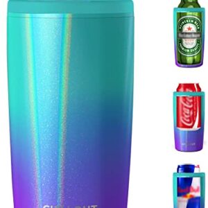 CHILLOUT LIFE Skinny Can Cooler for 12oz Standard or Tall Slim Cans & Beer Bottles | 4 in 1 Stainless Steel Insulated 12 oz Universal Can Cooler, Fits Most Car Cup Holders - Purple Green