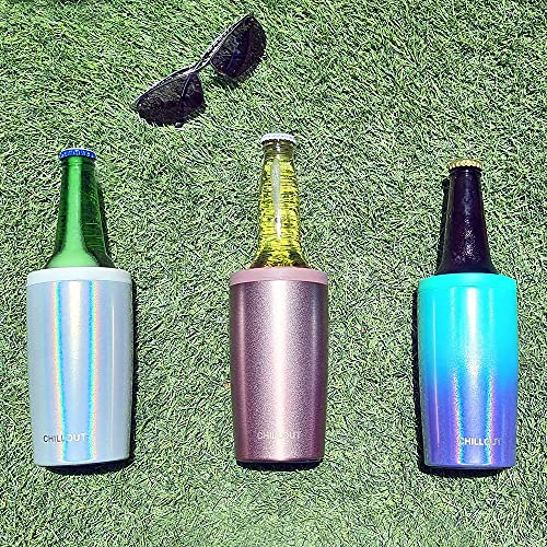 CHILLOUT LIFE Skinny Can Cooler for 12oz Standard or Tall Slim Cans & Beer Bottles | 4 in 1 Stainless Steel Insulated 12 oz Universal Can Cooler, Fits Most Car Cup Holders - Purple Green