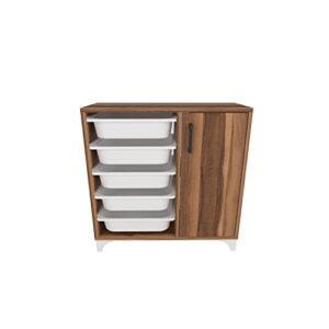 comfyt dresser closet organizer and storage bins drawer toy storage bathroom office kitchen pantry organizer garage organization chest shelves shoe cabinet rack bookshelf (walnut 5 basket with door)