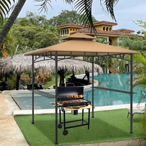 Grill Gazebo Replacement Top Tumjay BBQ Canopy 5' X 8' Gazebo Roof Outdoor Polyester Fabric Double Tired Grill Shelter Only Fit for Model L-GG001PST-F (Khaki)