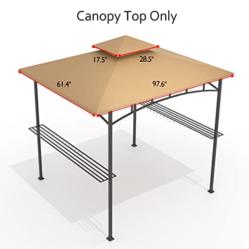 Grill Gazebo Replacement Top Tumjay BBQ Canopy 5' X 8' Gazebo Roof Outdoor Polyester Fabric Double Tired Grill Shelter Only Fit for Model L-GG001PST-F (Khaki)