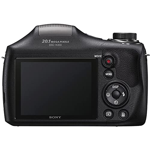 Sony Cyber-Shot DSC-H300 Digital Camera (Black) (DSCH300/B) + 2 x 64GB Memory Card + Card Reader + Corel Photo Software + Case + Flex Tripod + 4xAA Batteries + Memory Wallet + Cleaning Kit (Renewed)