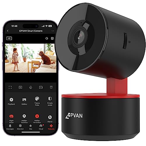 CPVAN Security Indoor Camera Wireless, 1080P FHD, Pan & Tilt, Night Vision, AI Motion Detection & Tracking, 2-Way Audio Home Security Camera for Baby, Elder, Nanny, Pet, Local and Cloud Storage