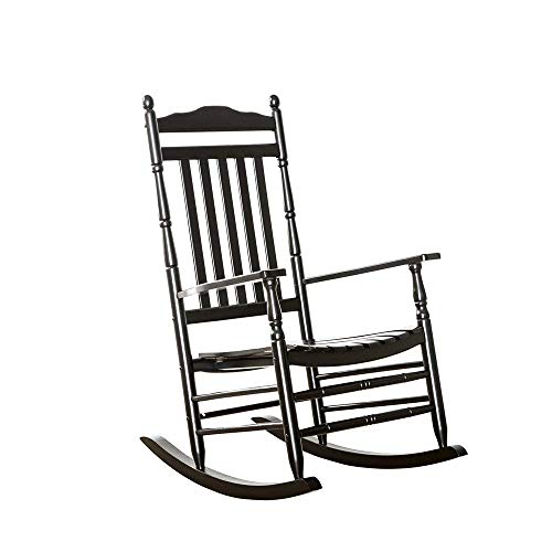 BplusZ KD-22B Black Wood Rocking Chairs Adult Patio Carved Vintage Outdoor Indoor