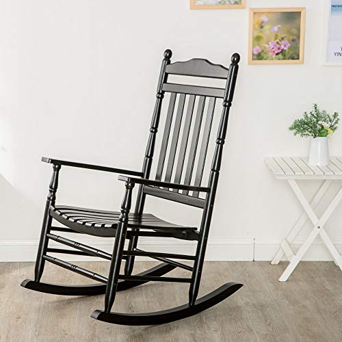 BplusZ KD-22B Black Wood Rocking Chairs Adult Patio Carved Vintage Outdoor Indoor