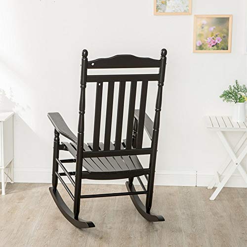 BplusZ KD-22B Black Wood Rocking Chairs Adult Patio Carved Vintage Outdoor Indoor