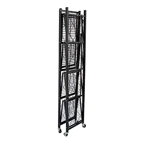 Azure Sky 5-Tier Foldable Storage Rack with Wheels, Folding Metal Shelves Unit Organizer, Heavy-Duty Metal Black Wire Folding Storage Rack No Assembly, for Garage Kitchen Pantry Bedroom