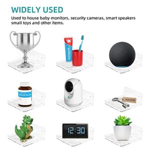 Wall Mount Floating Shelves for 2 Pcs Security Camera Shelf Mini Speaker Other Small Items in Bedroom Bathroom Kitchen Living Room Clear Mini Shelf Flexible Use for Wall Space(S+L)