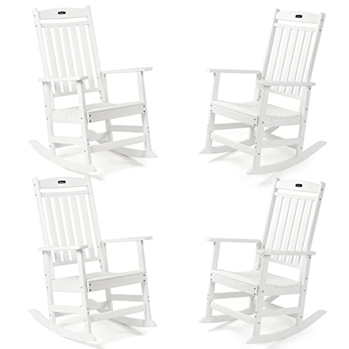 Patio Rocking Chairs Set of 4,Poly Lumber Rocker,All Weather Rocking Chair Outdoor,High Back Porch Rocker,Wide Plastic Rocking Chair for Adult,360lbs