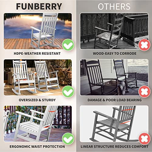 Patio Rocking Chairs Set of 4,Poly Lumber Rocker,All Weather Rocking Chair Outdoor,High Back Porch Rocker,Wide Plastic Rocking Chair for Adult,360lbs