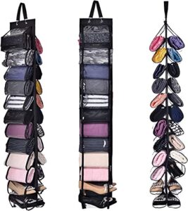 legging storage bag storage hanger can holds 24 leggings or t-shirt shirts jeans compartment storage hanger, foldable leggings organizer clothes portable closets roll holder (black)