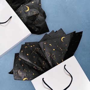 MR FIVE 100 Sheets Galaxy Tissue Paper Bulk,20" x 14",Black with Gold Moon and Star Tissue Paper for Gift Bags,Moon Star Gift Wrapping Tissue Paper for Birthday,Christmas Holiday