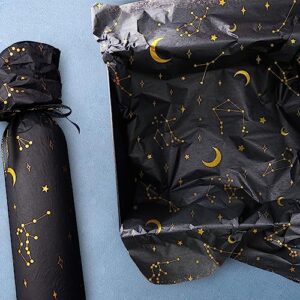 MR FIVE 100 Sheets Galaxy Tissue Paper Bulk,20" x 14",Black with Gold Moon and Star Tissue Paper for Gift Bags,Moon Star Gift Wrapping Tissue Paper for Birthday,Christmas Holiday