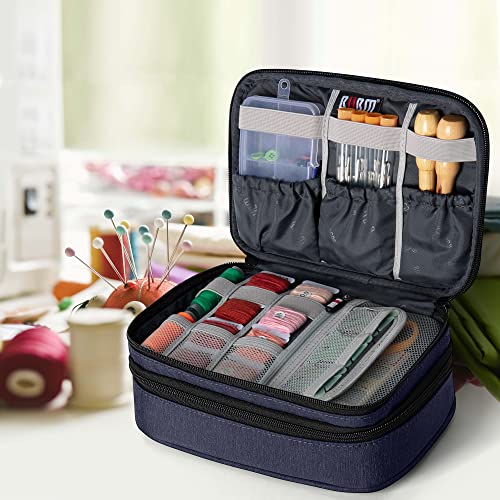 BUBM Double Layer Sewing Organizer with Detachable Dividers, Sewing Supplies Organizer for Sewing Kits (Bag ONLY), Dark Blue