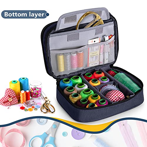 BUBM Double Layer Sewing Organizer with Detachable Dividers, Sewing Supplies Organizer for Sewing Kits (Bag ONLY), Dark Blue