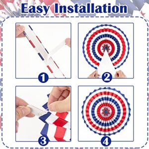 Red White Blue Patriotic Labor Day 4th of July Veteran Day Party Decorations with Decorative Tissue Paper Fans Streamers Swirls Star Garlands Banner for Independence Day Birthday Baby Classroom Decor