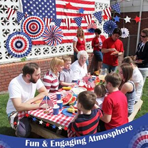 Red White Blue Patriotic Labor Day 4th of July Veteran Day Party Decorations with Decorative Tissue Paper Fans Streamers Swirls Star Garlands Banner for Independence Day Birthday Baby Classroom Decor