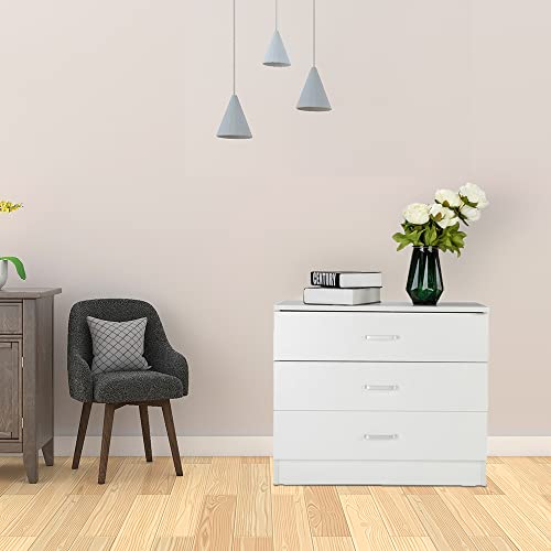 GOODSILO Wood Storage Organizer with 3 Drawers Bedroom Drawer Dresser Accent Cabinet Nightstand with Drawers for Home, Bedroom, Living Room, Dressing Room, Hotel, Apartment, Dorm White