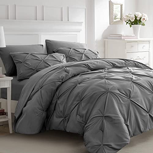 Ubauba Bedding Sets Full Size with Sheets-Pintuck 7 Pieces Bed in a Bag Grey Bed Set with Comforters, Sheets, Pillowcases & Shams,Bedding Comforters & Sets,(Grey,Full)