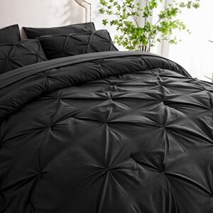 Ubauba Full Comforter Set with Sheets-Pinch Pleating 7 Pieces Bed in a Bag Black Bed Set with Comforters, Sheets, Pillowcases & Shams,Pintuck Bedding Sets,(Black,Full)